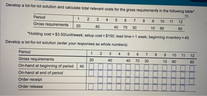 Solved Develop a lot-for-lot solution and calculate total | Chegg.com