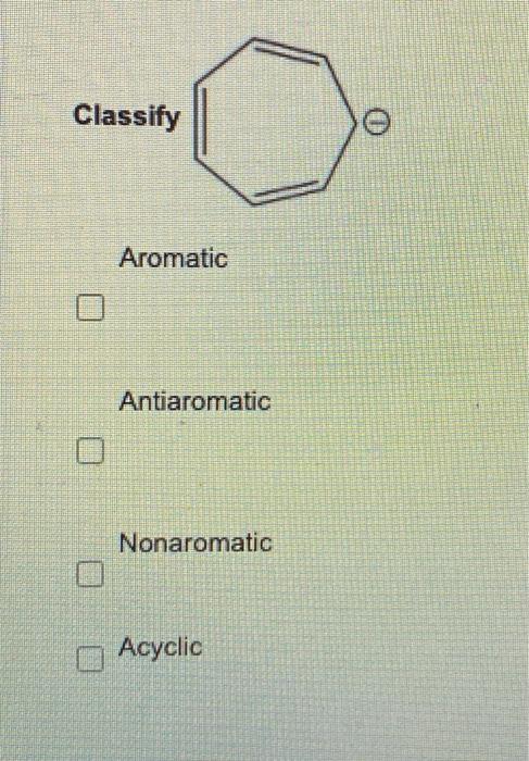 Solved Classify Aromatic Antiaromatic Nonaromatic Acyclic | Chegg.com