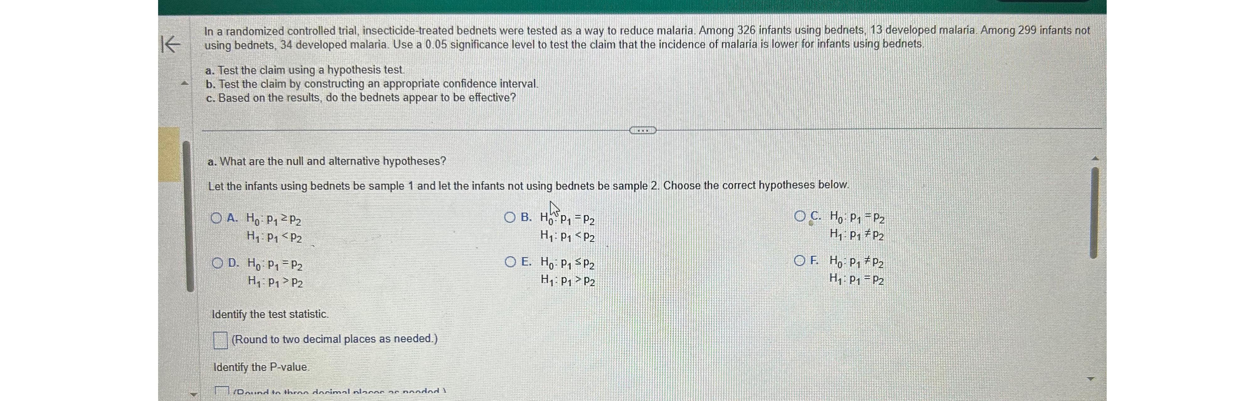 Solved In a randomized controlled trial, insecticide-treated | Chegg.com