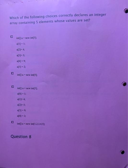 Solved Question 1 Which of the following correctly declares | Chegg.com