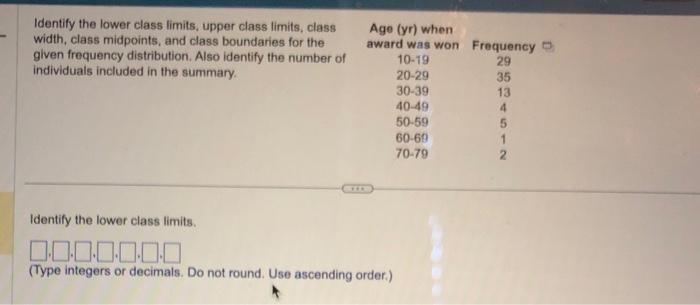 Solved Identify the lower class limits, upper class limits, | Chegg.com
