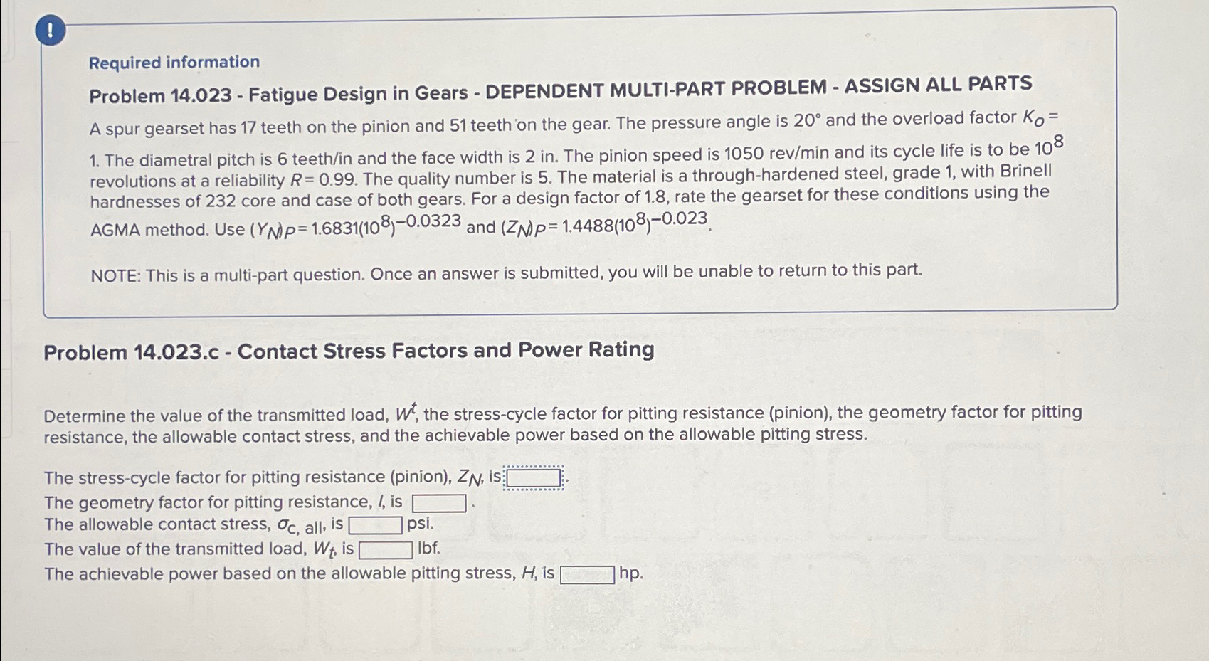 Solved !Required informationProblem 14.023 - ﻿Fatigue Design | Chegg.com