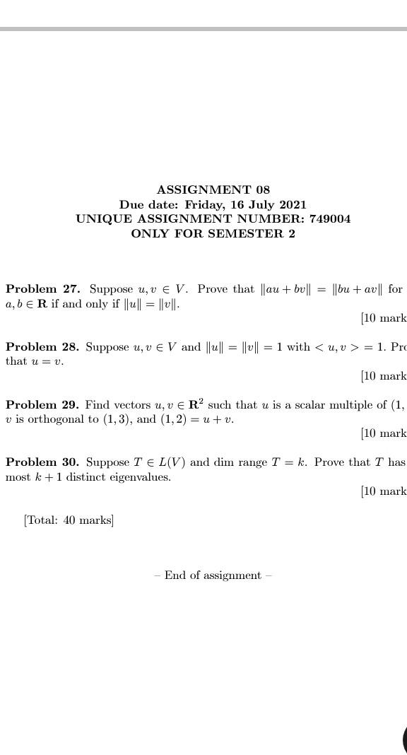 Solved ASSIGNMENT 08 Due date: Friday, 16 July 2021 UNIQUE | Chegg.com