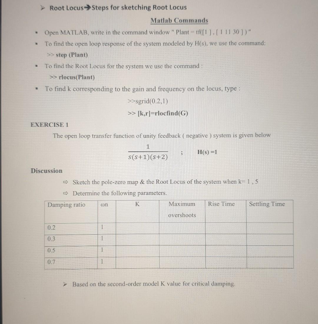 Solved Matlab Commands To Find The Open Loop Response Of 3402