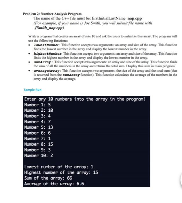Solved Problem 2 Number Analysis Program The Name Of The 