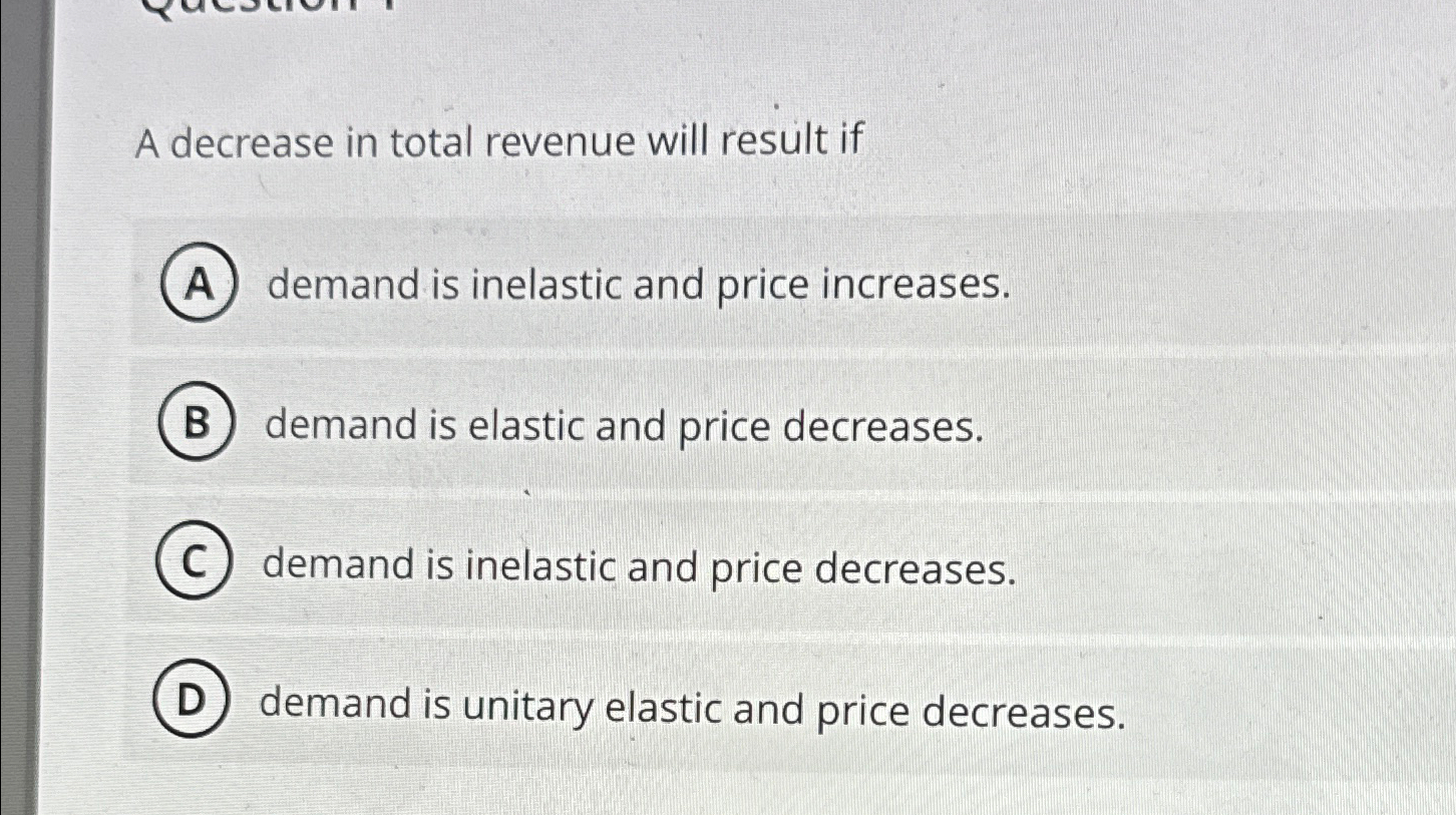 Solved A decrease in total revenue will result ifdemand is | Chegg.com