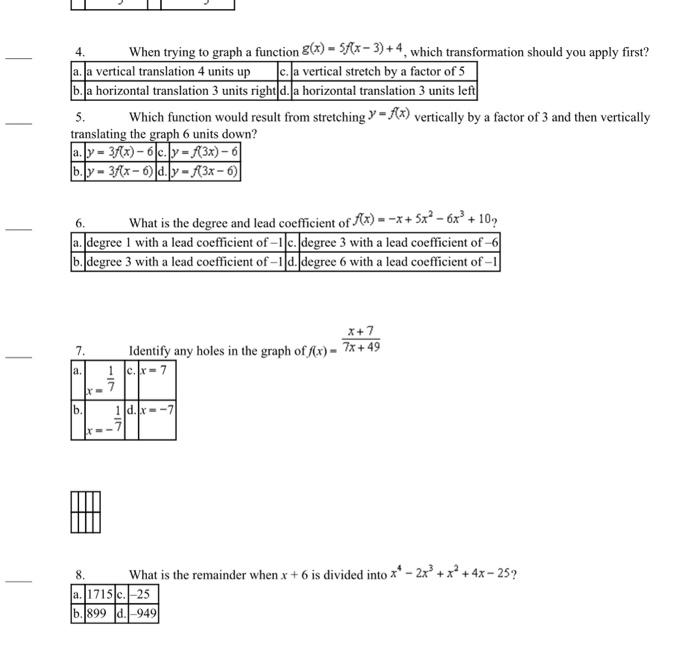 Solved 4. When trying to graph a function g(x)=5f(x−3)+4, | Chegg.com