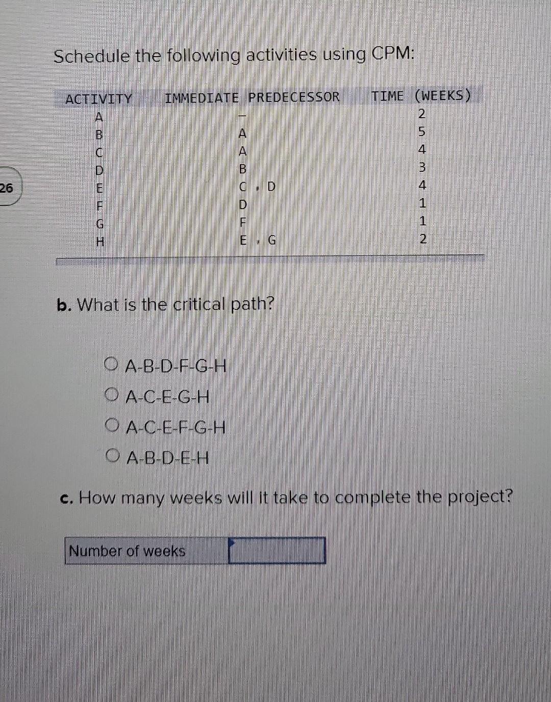 Solved Schedule the following activities using CPM: b. What | Chegg.com Solved Schedule the following activities using CPM: b. What | Chegg.com