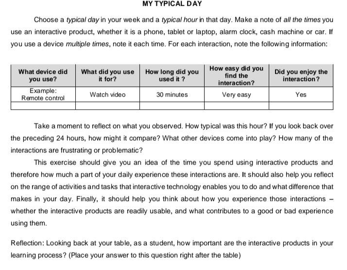 MY TYPICAL DAY Choose a typical day in your week and | Chegg.com