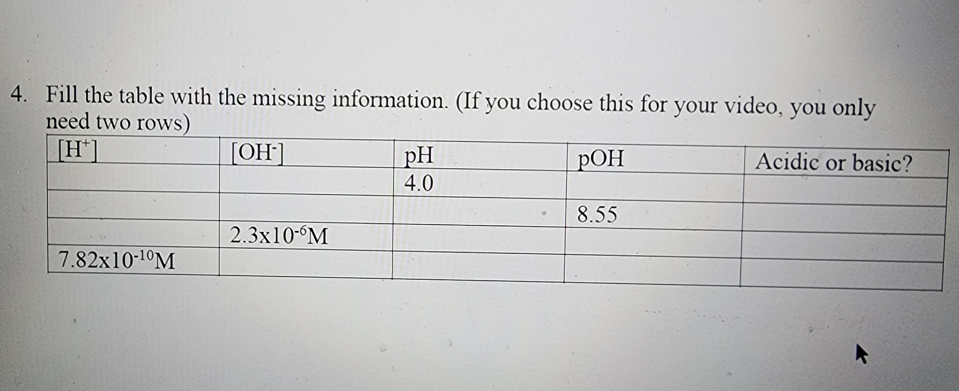 Solved Fill the table with the missing information. | Chegg.com