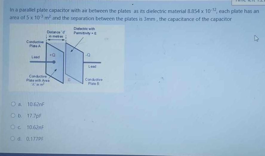 Solved In a parallel plate capacitor with air between the | Chegg.com