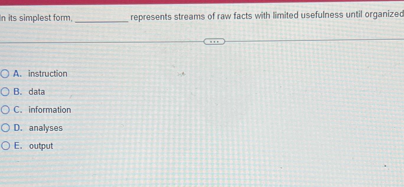 Solved I its simplest form, represents streams of raw facts | Chegg.com