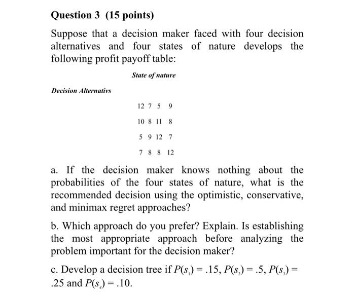 Solved Suppose that a decision maker faced with four | Chegg.com