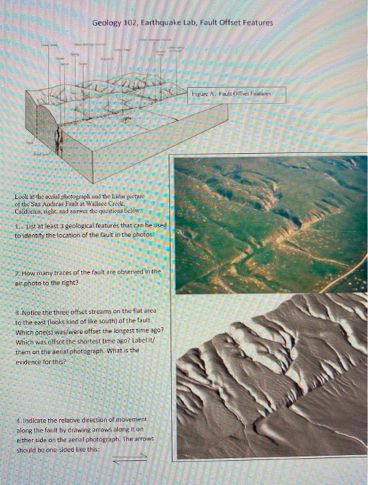 Solved Geology 102, Earthquake Lab, Fault Offset Features | Chegg.com