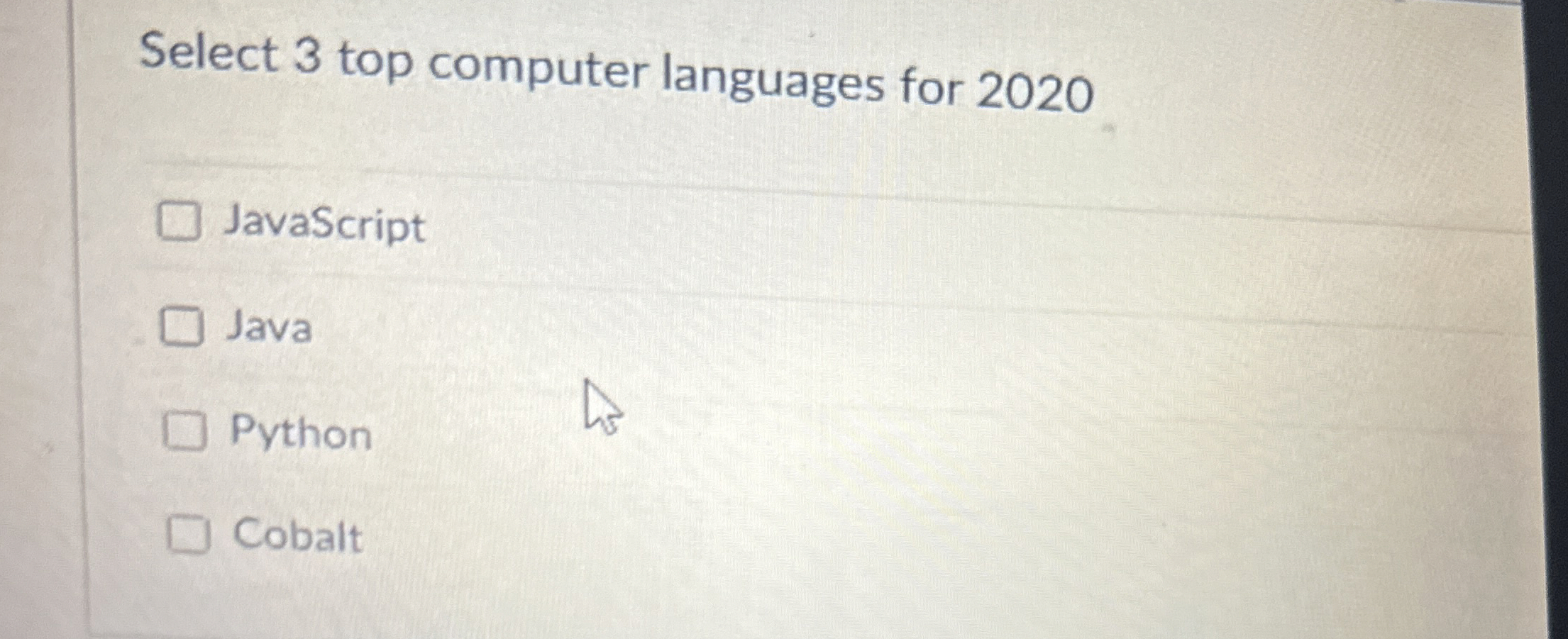 Solved Select 3 ﻿top computer languages for | Chegg.com