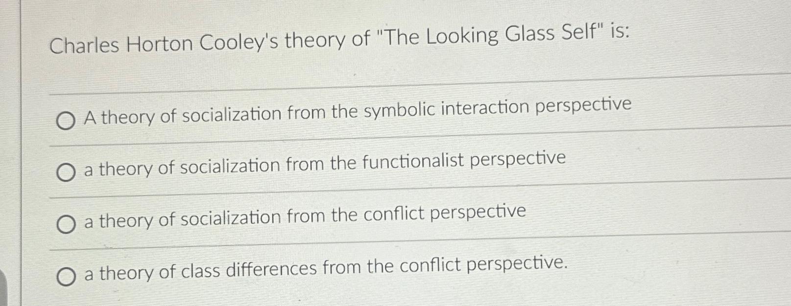 Solved Charles Horton Cooley's theory of "The Looking Glass | Chegg.com