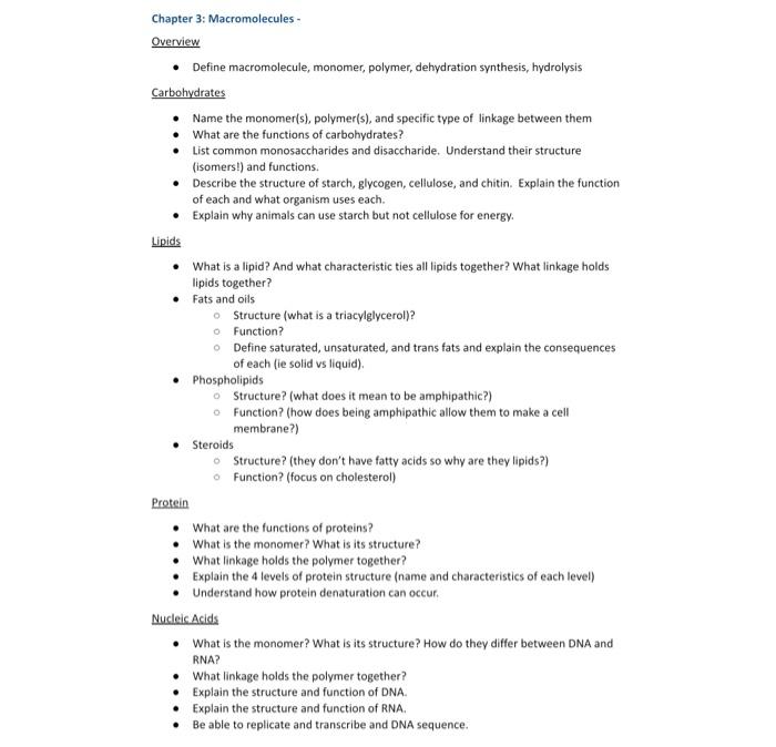 Solved Overview - Define macromolecule, monomer, polymer, | Chegg.com