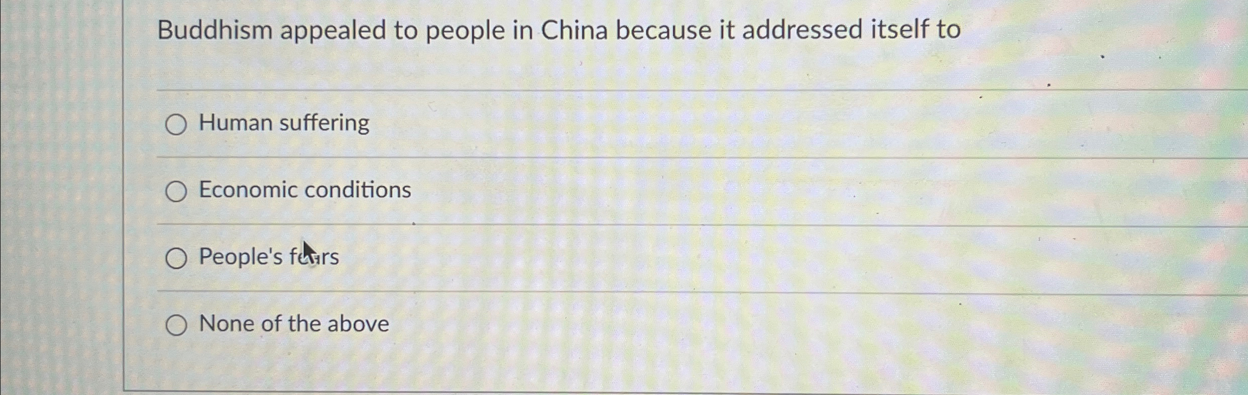 Solved Buddhism appealed to people in China because it | Chegg.com