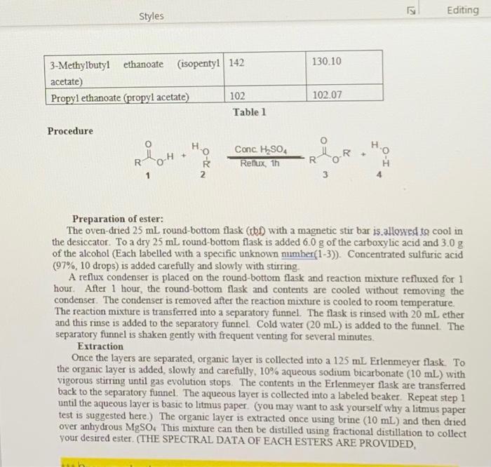 Solved 1. USING THE ESTER, PROPYL ETHANOATE (propyl acetate) | Chegg.com