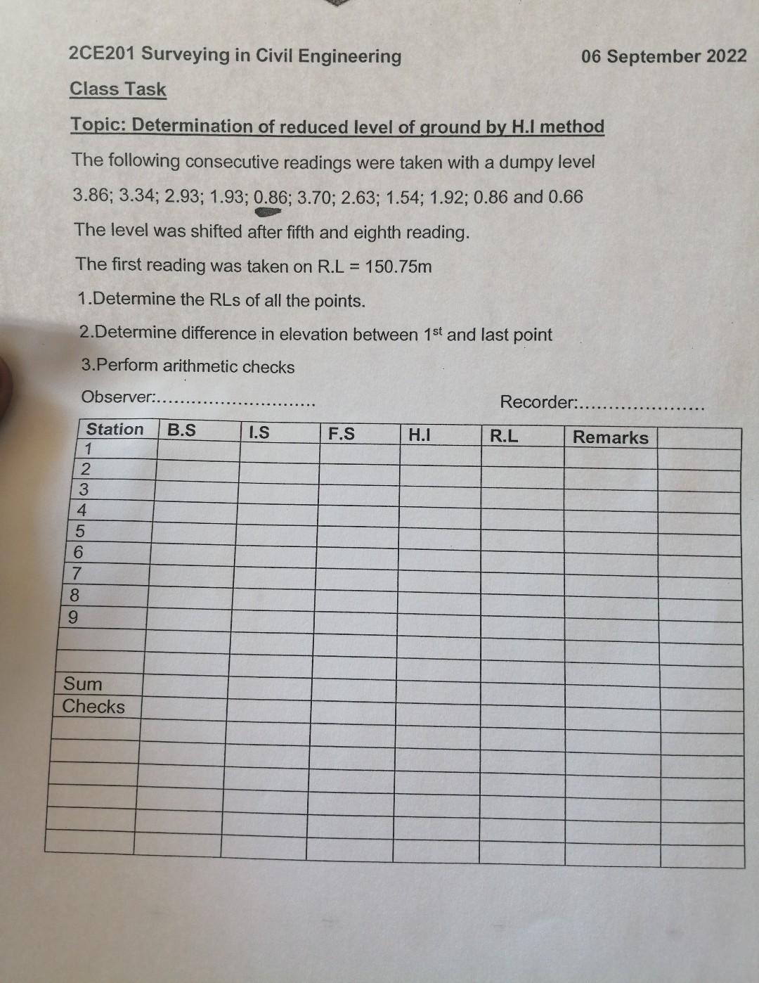 Solved 2CE201 Surveying in Civil Engineering 06 September | Chegg.com