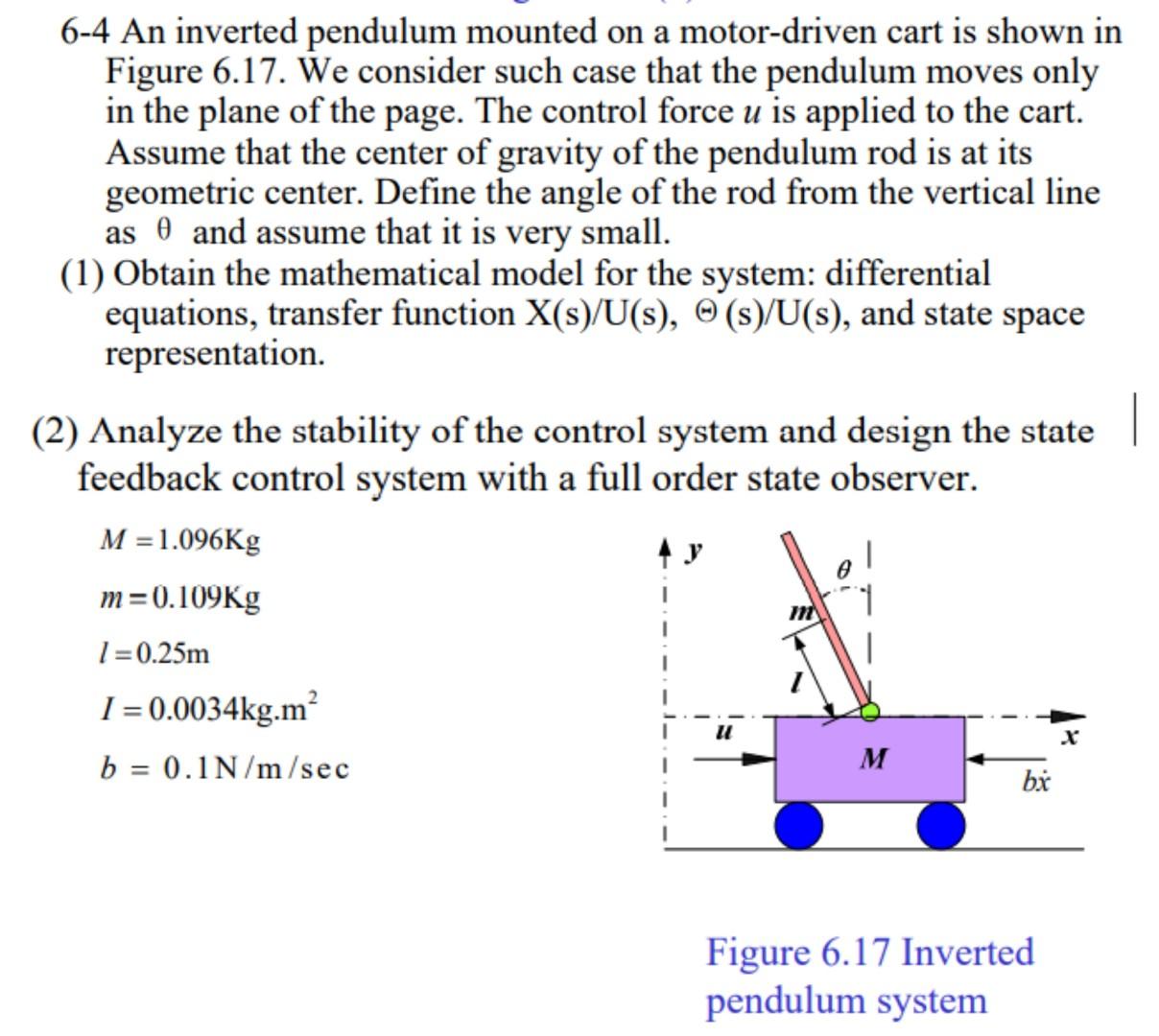 Solved 6-4 An inverted pendulum mounted on a motor-driven | Chegg.com