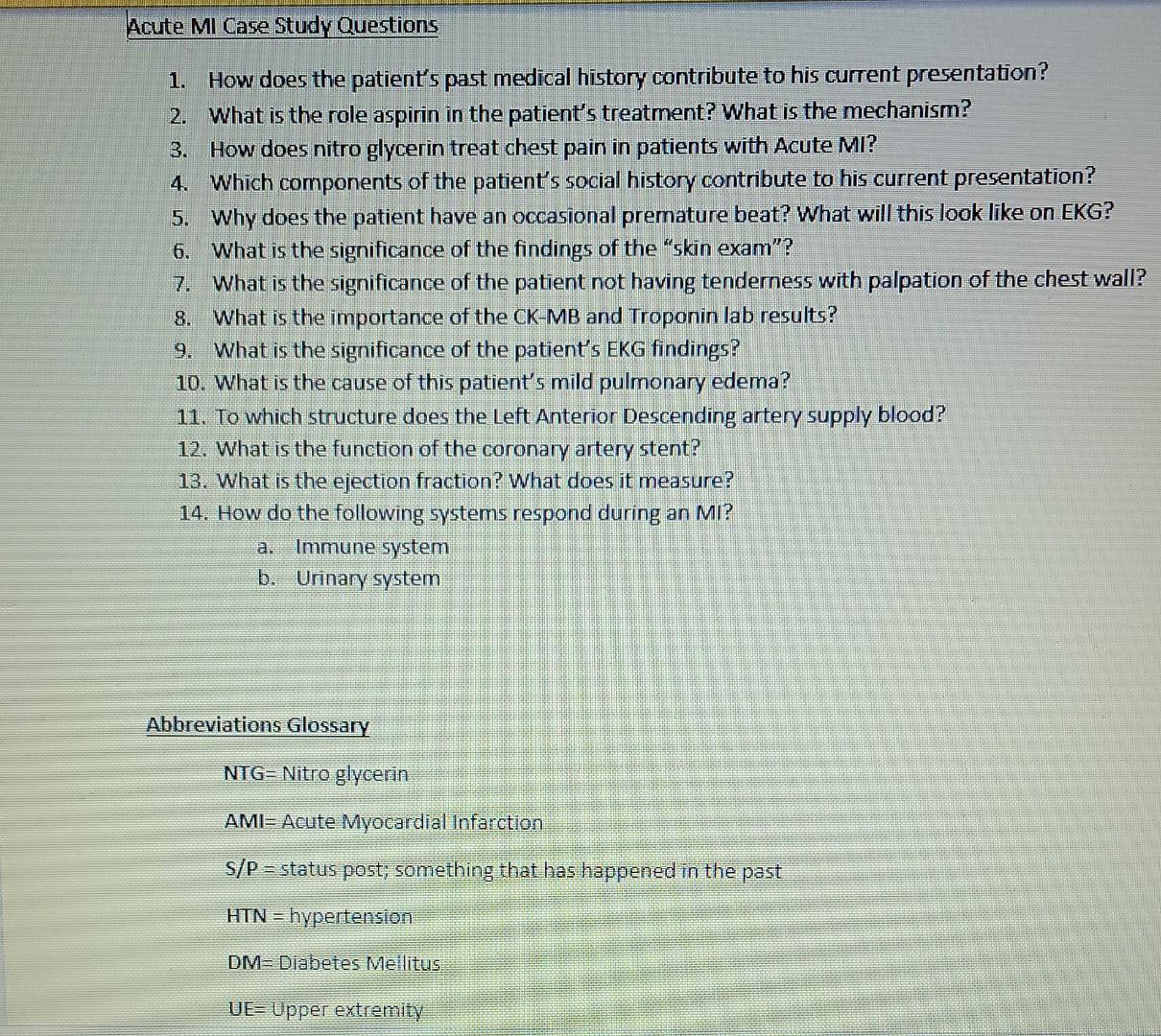 Solved Acute MI Case Study Questions 1. How does the | Chegg.com