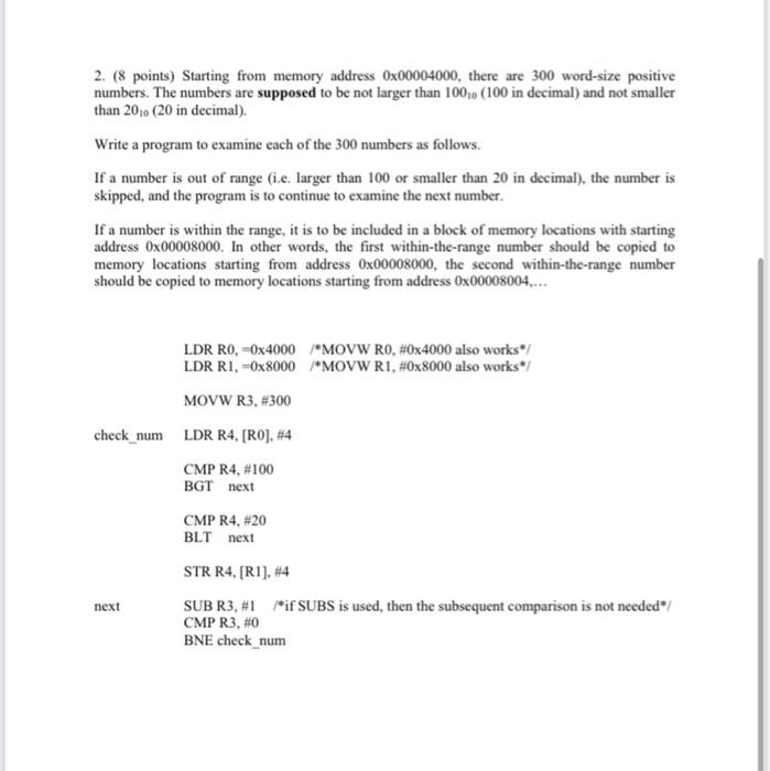 Solved 2. ( 8 points) Starting from memory address | Chegg.com
