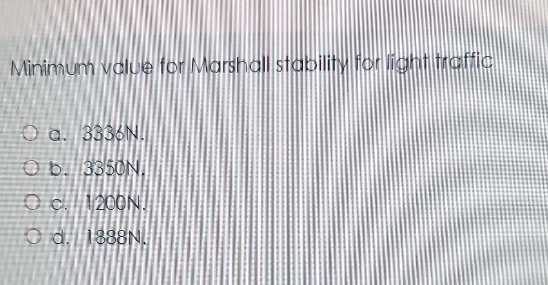 Solved Minimum value for Marshall stability for light | Chegg.com