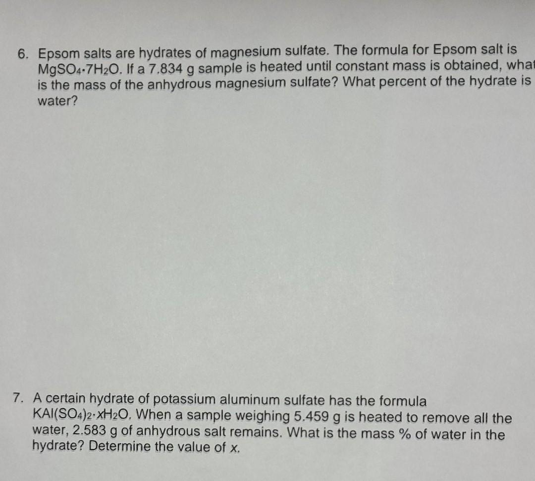 Solved FORMULA OF A HYDRATE Some salts, when crystallized | Chegg.com