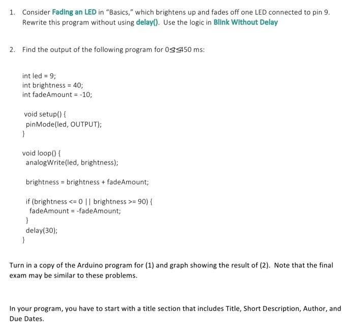Solved 1. Consider Fading an LED in "Basics," which | Chegg.com