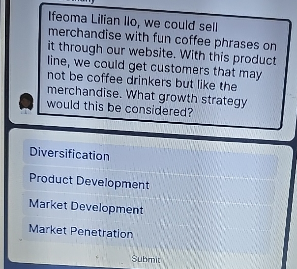 Solved Ifeoma Lilian Ilo, we could sell merchandise with fun | Chegg.com