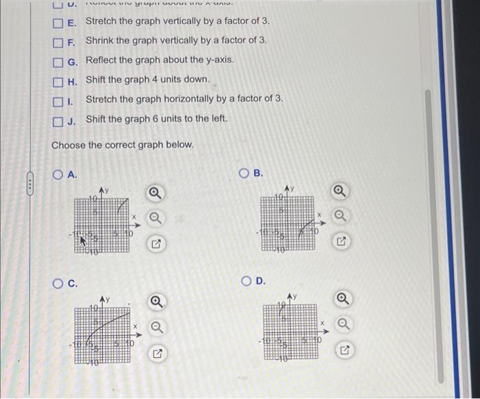 Solved f(x)=x. A. Shift the graph 4 units up. B. Shift the | Chegg.com