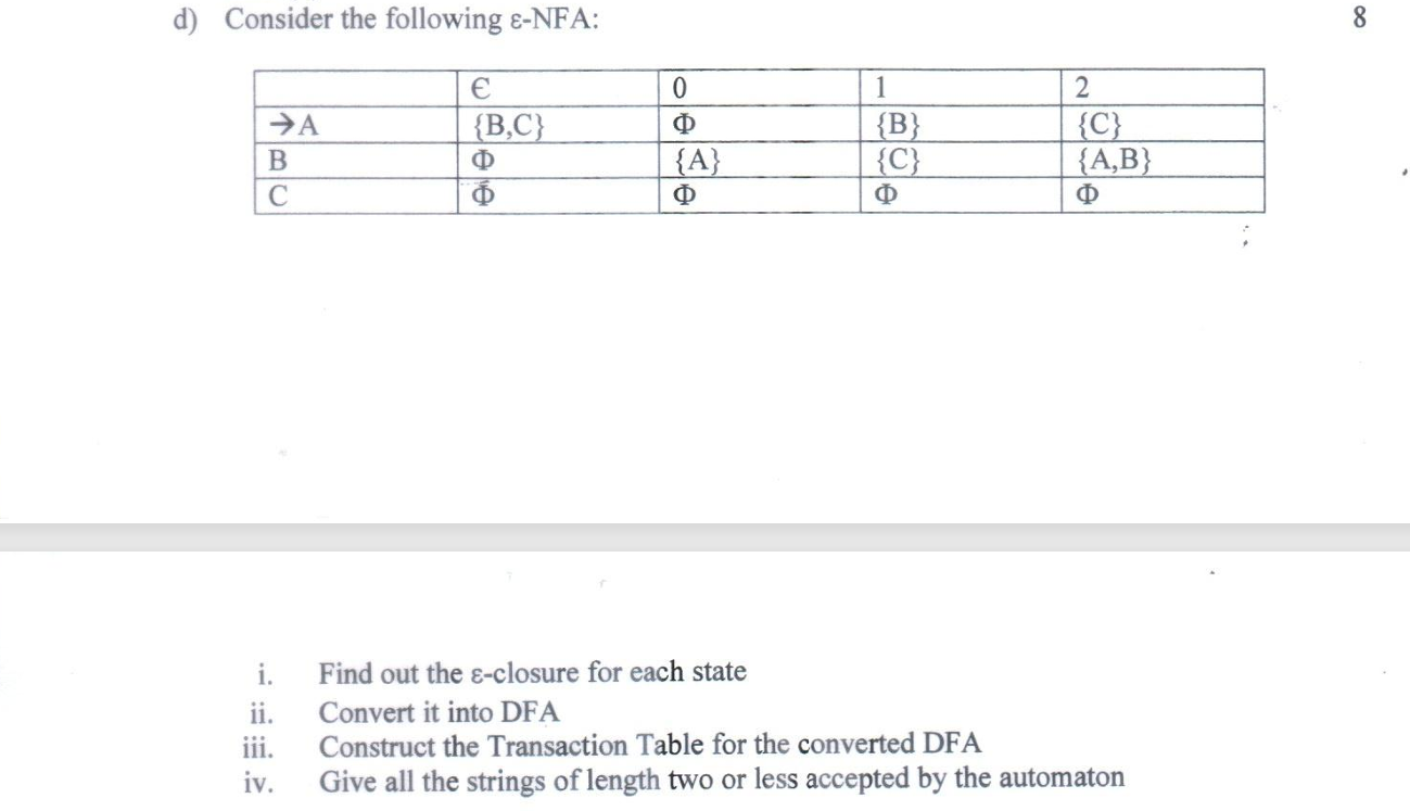 d) ﻿Consider the following epsi-NFA: i. ﻿Find out the | Chegg.com