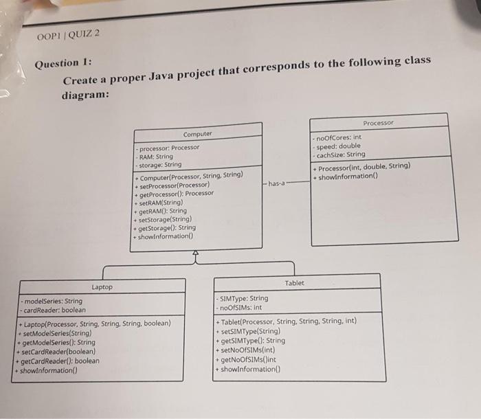 Solved OOP1 QUIZ 2 Question 1: Create a proper Java project | Chegg.com