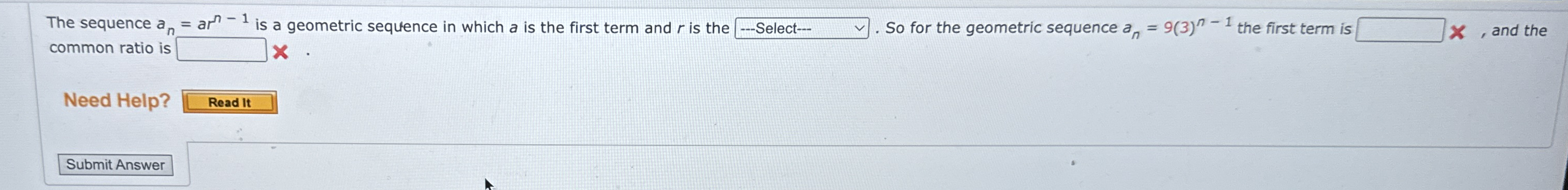 Solved The sequence an=arn-1 ﻿is a geometric sequence in | Chegg.com