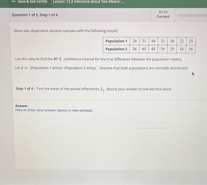 Given two dependent random samples with the following | Chegg.com
