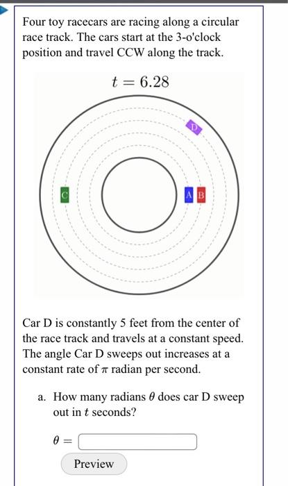 Solved Four toy racecars are racing along a circular race | Chegg.com