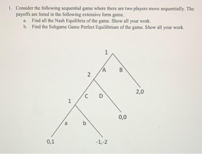 Solved 1. Consider the following sequential game where there | Chegg.com