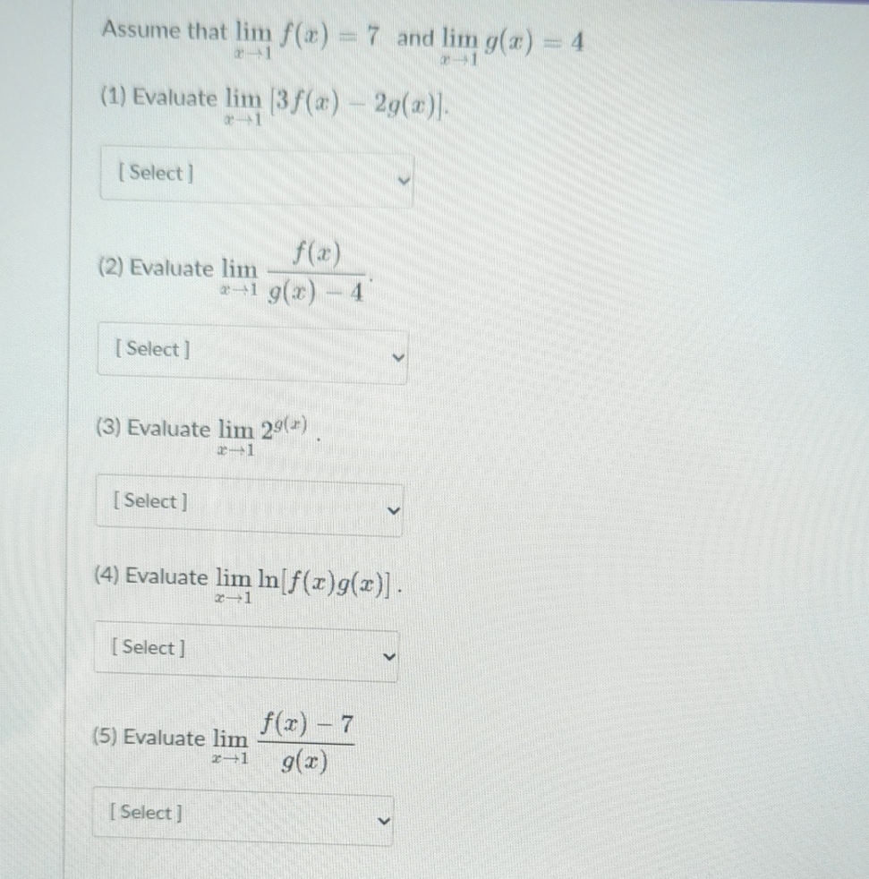 Solved Assume that limx→1f(x)=7 ﻿and limx→1g(x)=4(1) | Chegg.com