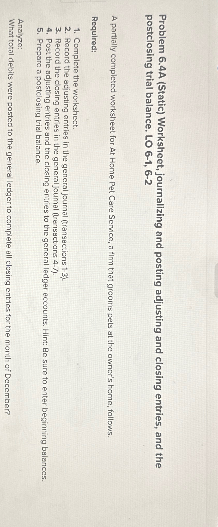 Solved Problem 6.4A (Static) ﻿Worksheet, journalizing and | Chegg.com