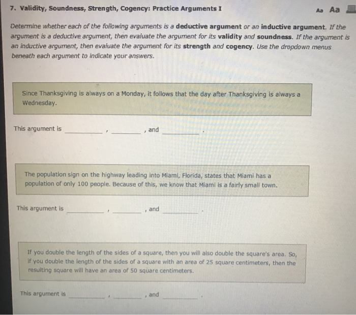 Aa Aa 7. Validity, Soundness, Strength, Cogency: | Chegg.com