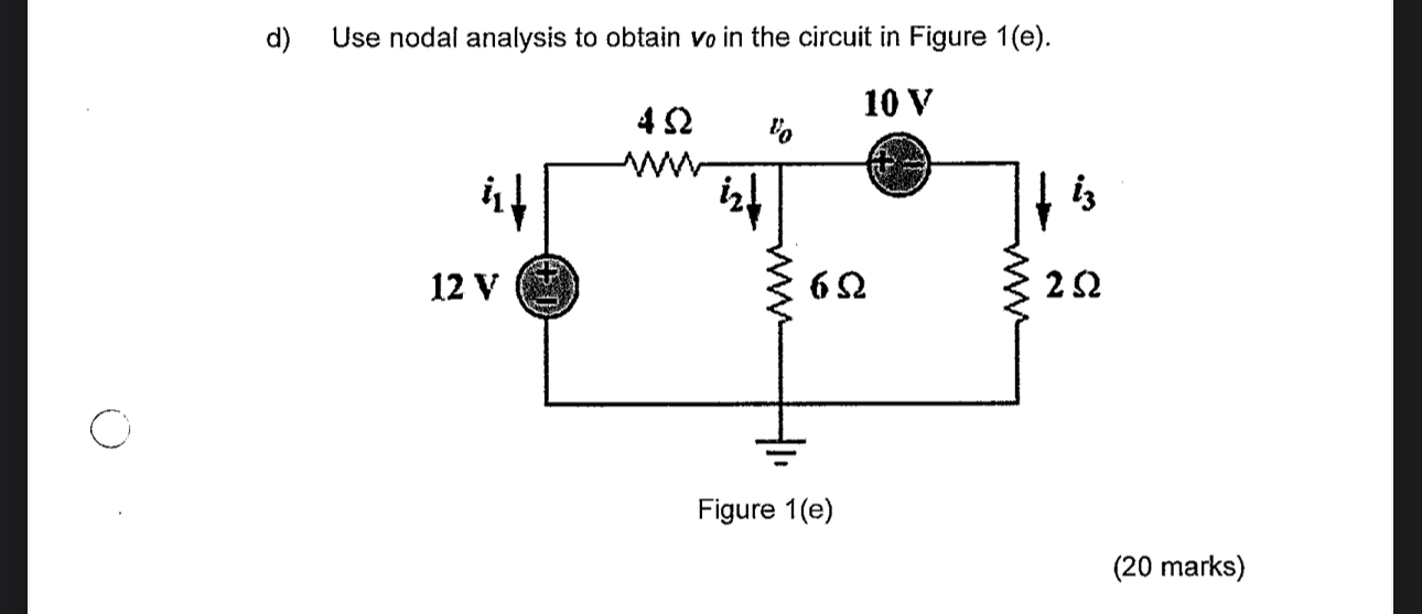 Solved d) ﻿Use nodal analysis to obtain v0 ﻿in the circuit | Chegg.com