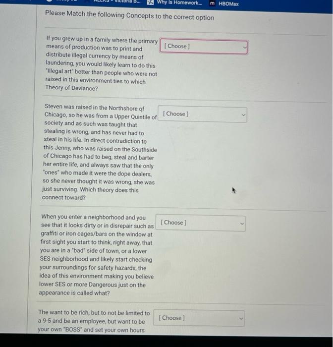 Please Match the following Concepts to the correct | Chegg.com