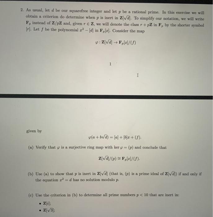 Solved 2. As usual, let d be our squarefree integer and let | Chegg.com