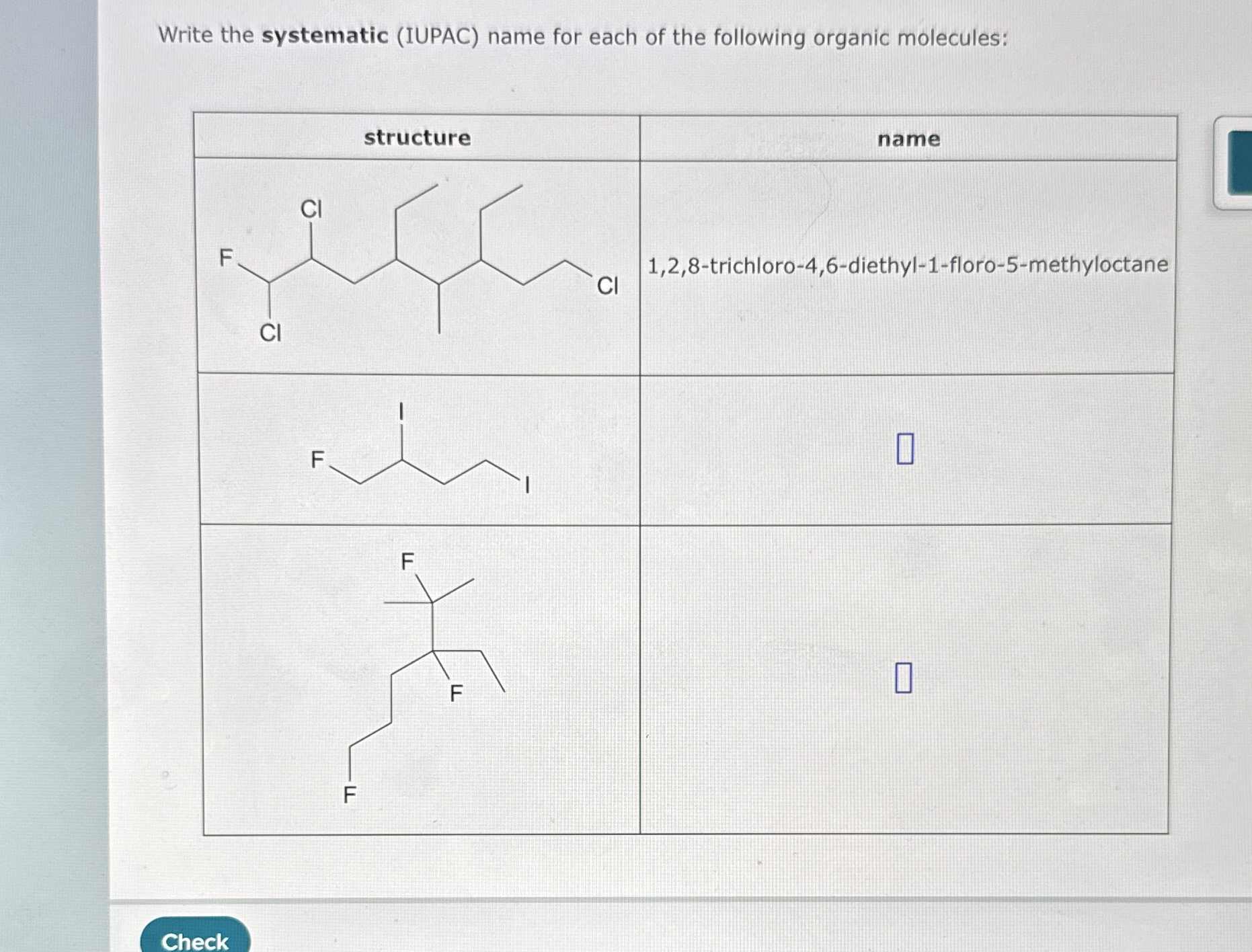 Solved Write the systematic (IUPAC) ﻿name for each of the | Chegg.com