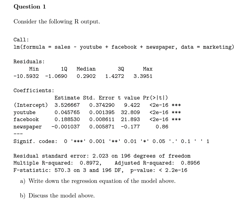 Solved Question 1Consider the following R | Chegg.com