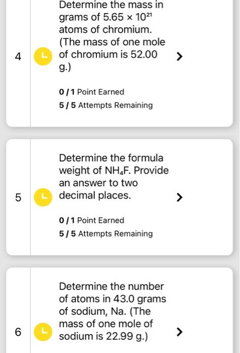 Solved Determine the mass in grams of 5.65×1021 atoms of | Chegg.com