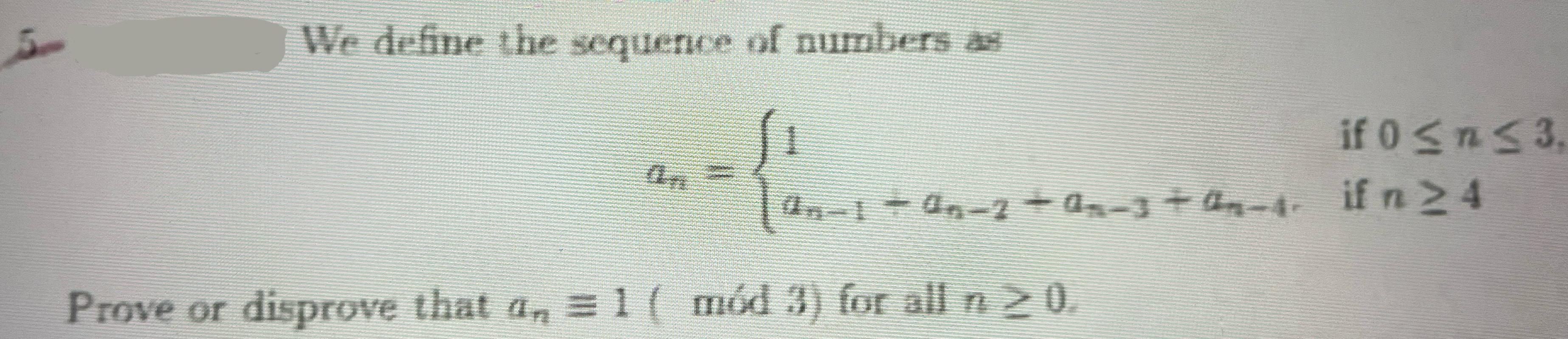 Solved We define the sequence of numbers | Chegg.com