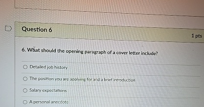 Solved Question 61 ﻿pts6. ﻿What should the opening paragraph | Chegg.com