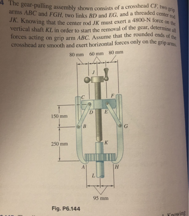 Solved CF, two grip ded center rod The gear-pulling assembly | Chegg.com
